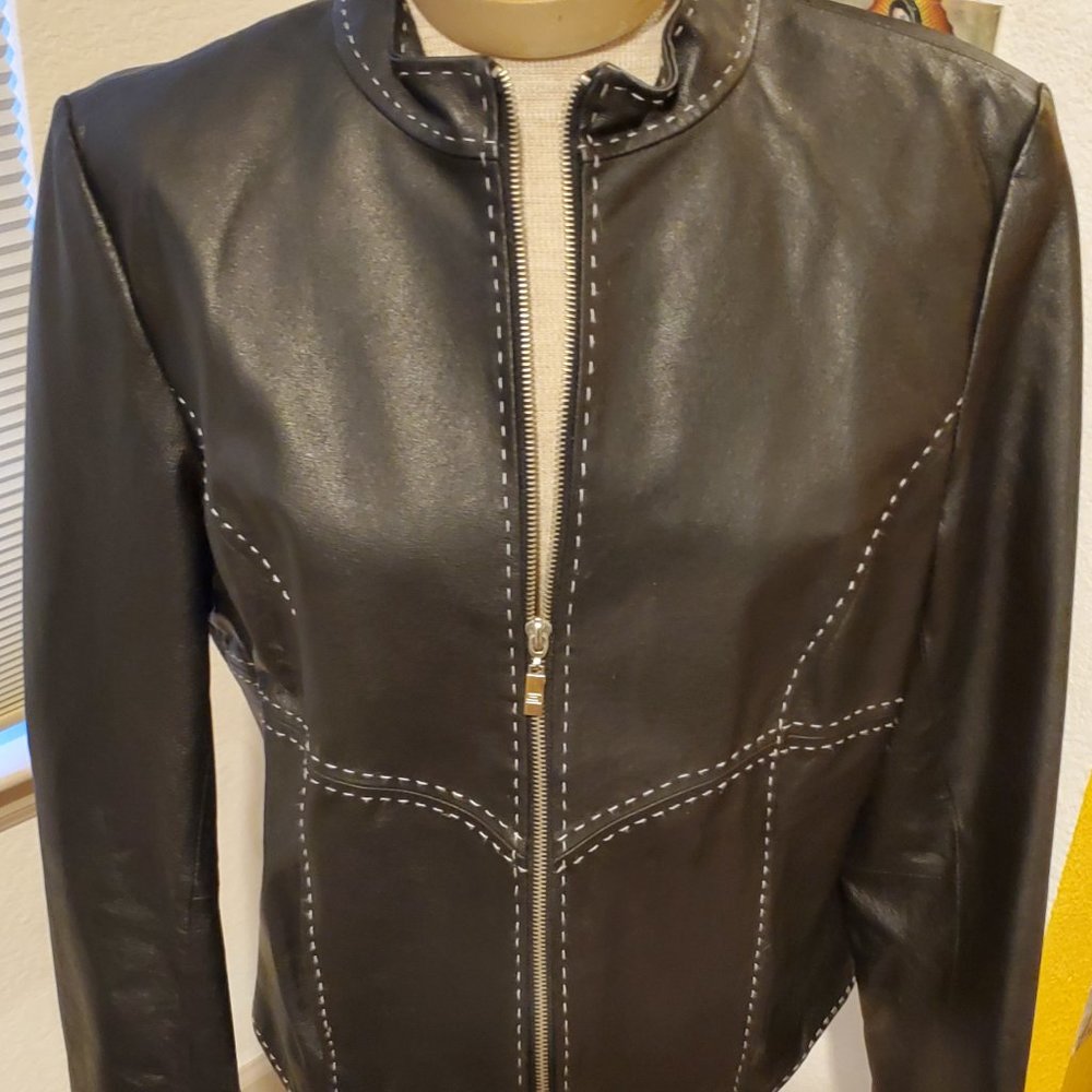 Pamela Mccoy Black Leather Jacket - Gem